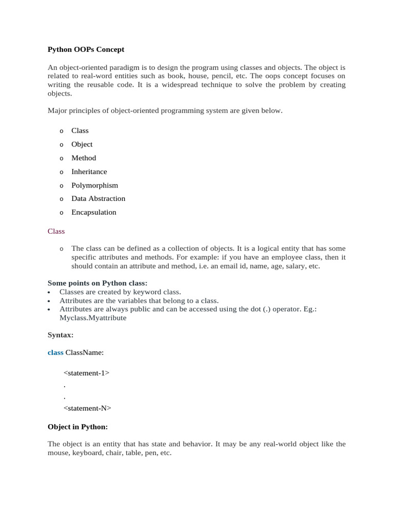 Python OOPs Concept | PDF