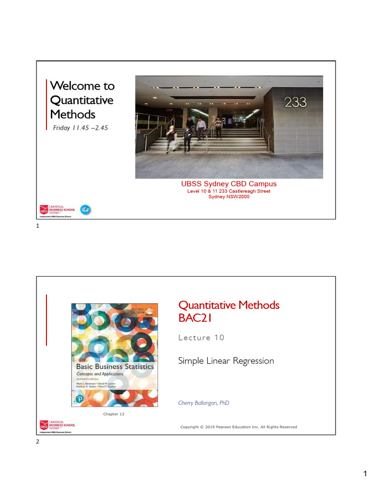 BAC21 Lecture 10 - Simple Linear Regression | PDF