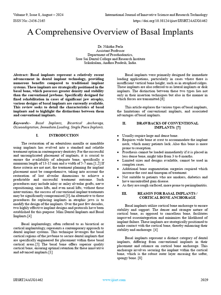 A Comprehensive Overview of Basal Implants | PDF | Dental Implant | Dentistry