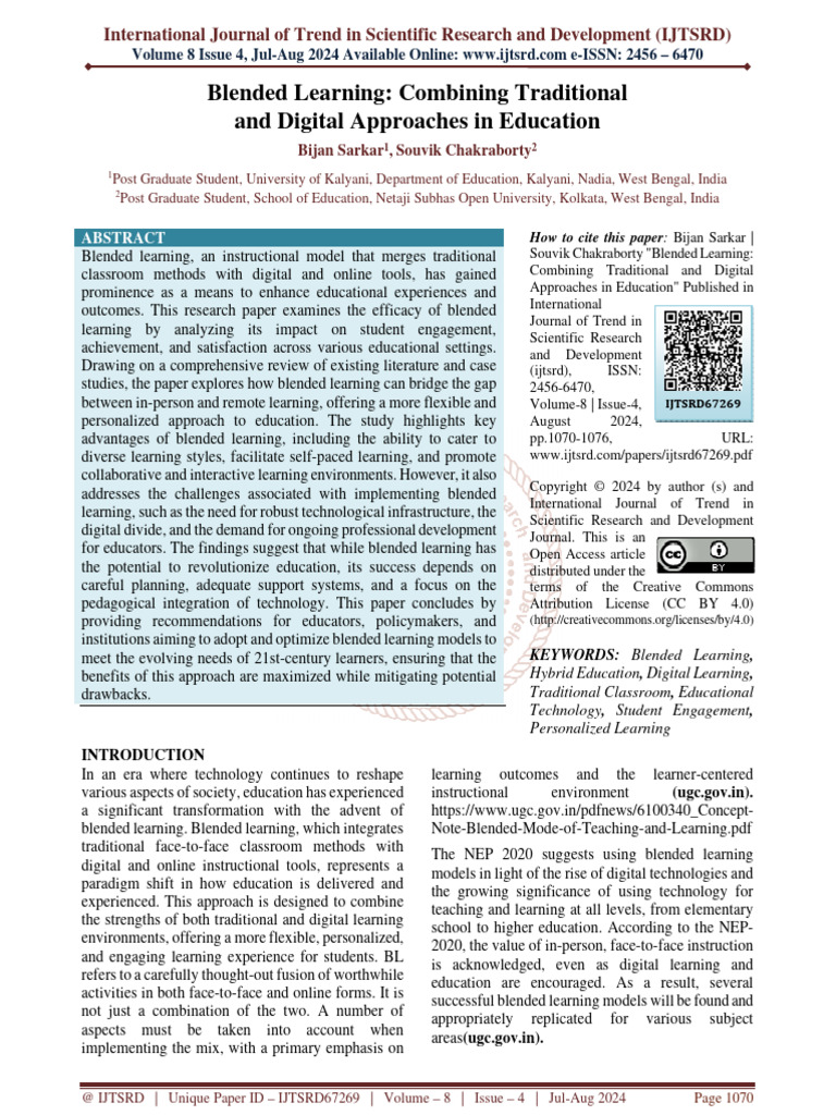 Blended Learning Combining Traditional and Digital Approaches in ...