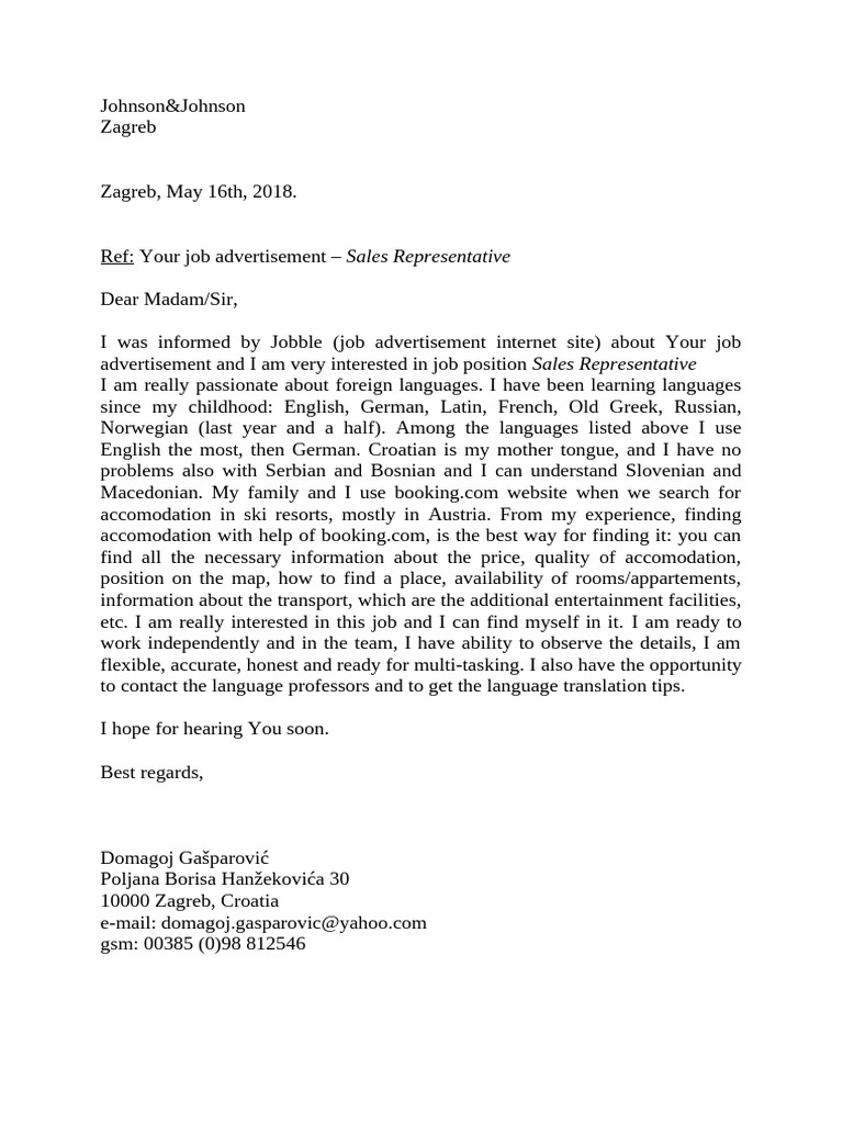 Cover Letter Johnson&Johnson | PDF