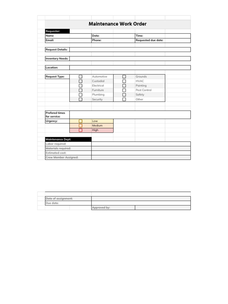 FMX Maintenance Work Order Template | PDF