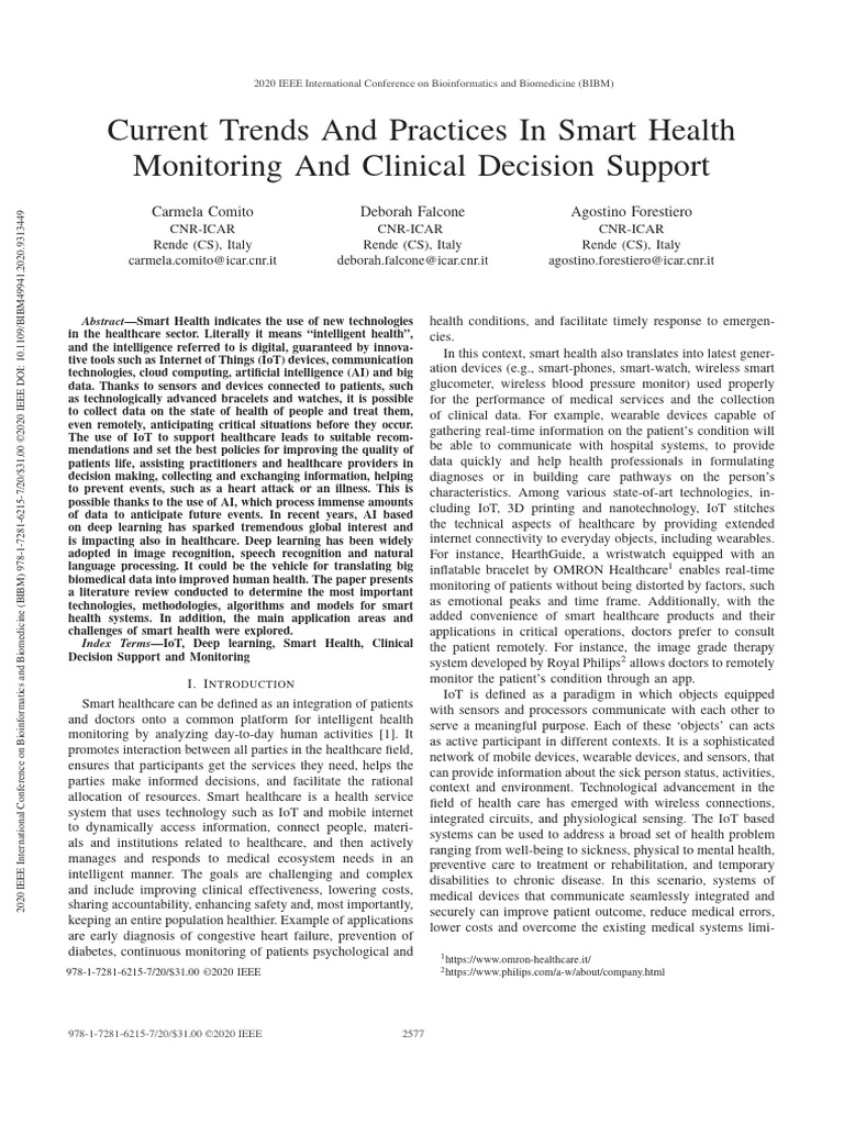 Current Trends and Practices in Smart Health Monitoring and Clinical ...