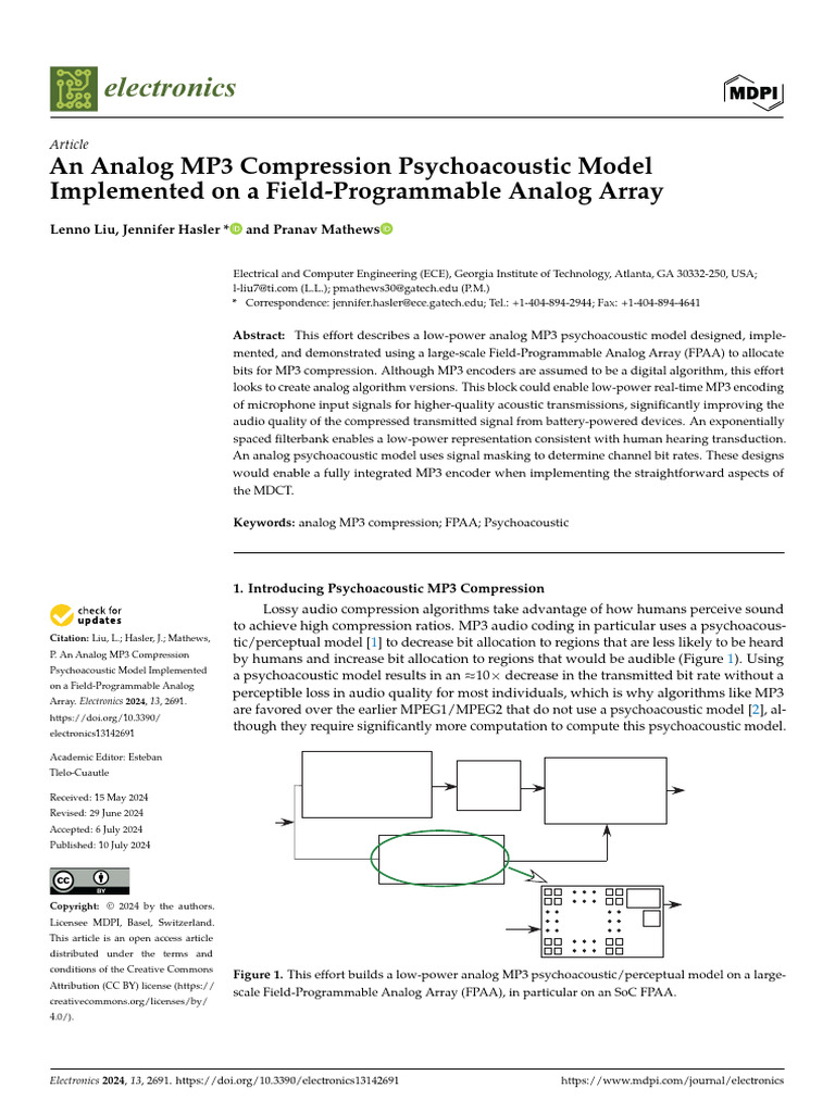 An Analog MP3 Compression Psychoacoustic Model Imp | PDF