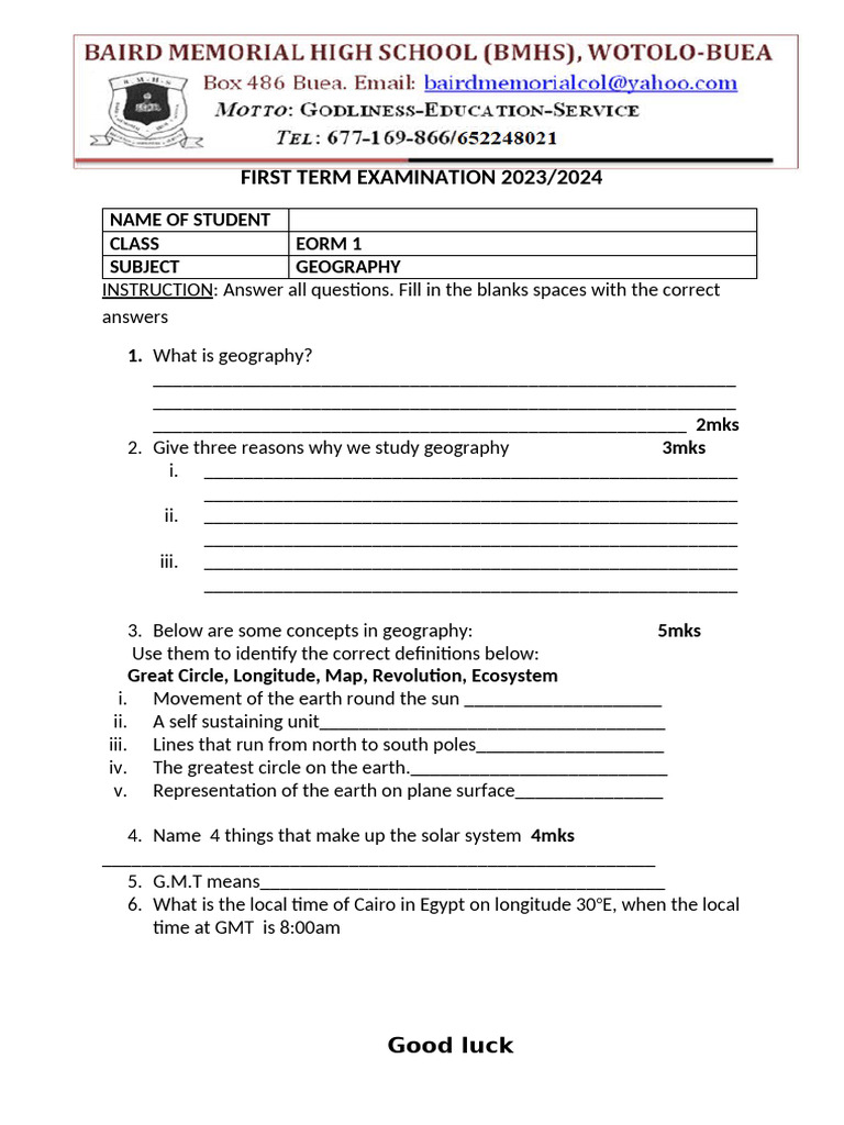Baird and Etic Exams | PDF | Geography | Finance & Money Management