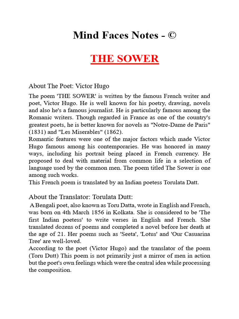 Mind Faces - The Sower (Stanza Wise) | PDF | Poetry | Sky