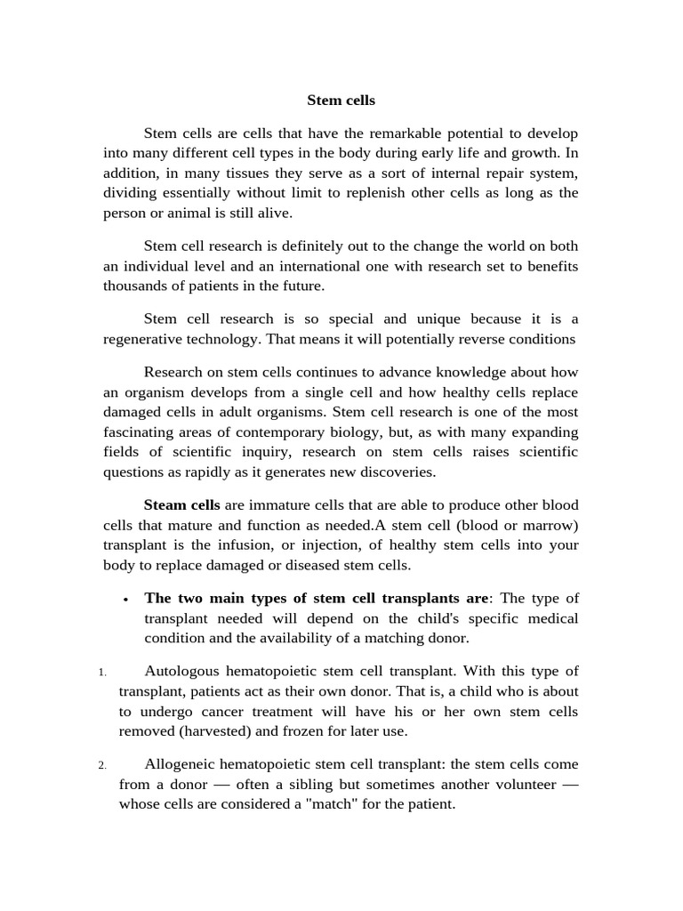 Stem cells summary | PDF