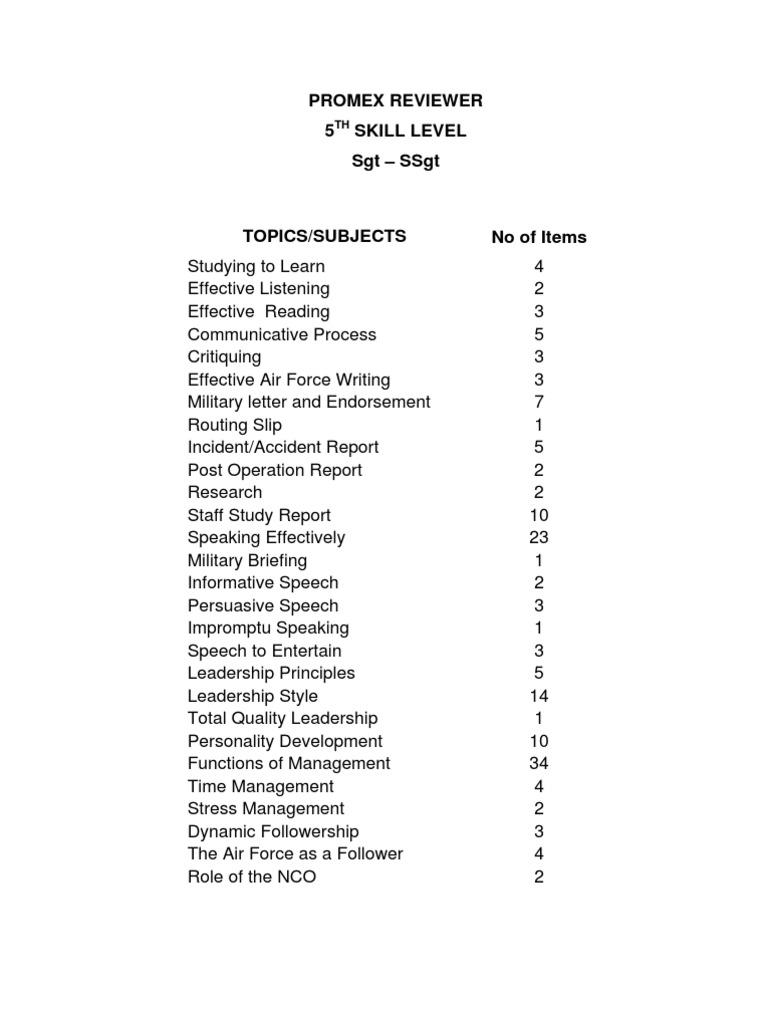 Promex Reviewer For SGT-SSGT | PDF | Reading Comprehension | Leadership