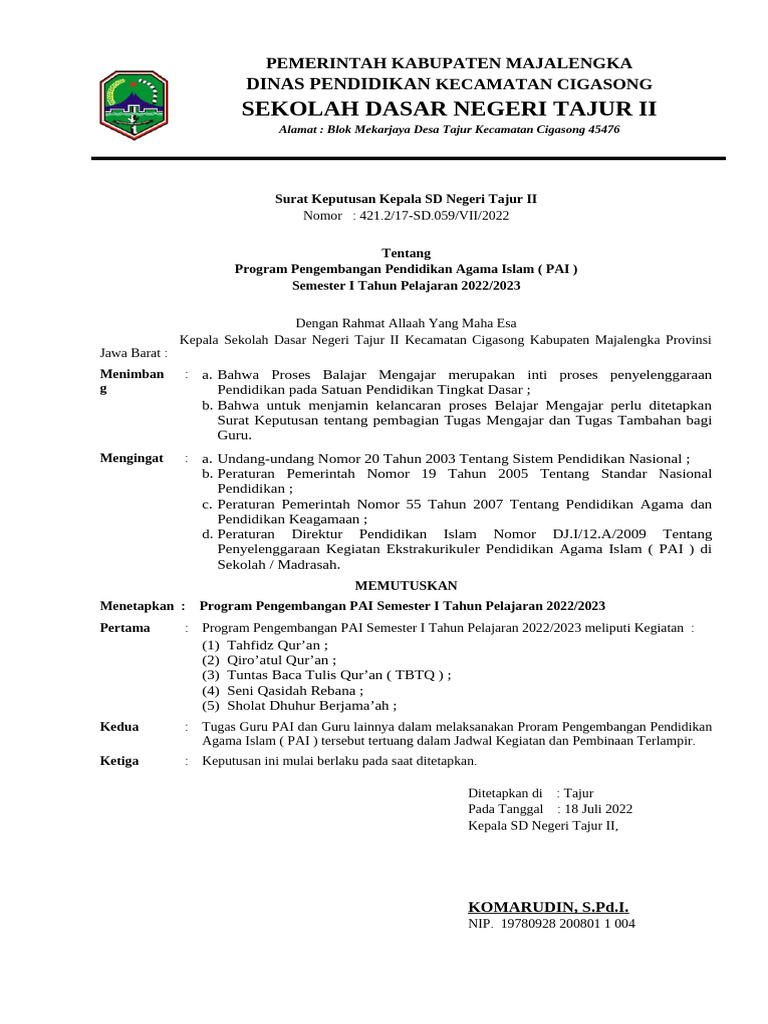 Sk Program Pengembangan Pai Sdn Kdptn Viii Smstr1 2023-1 | PDF