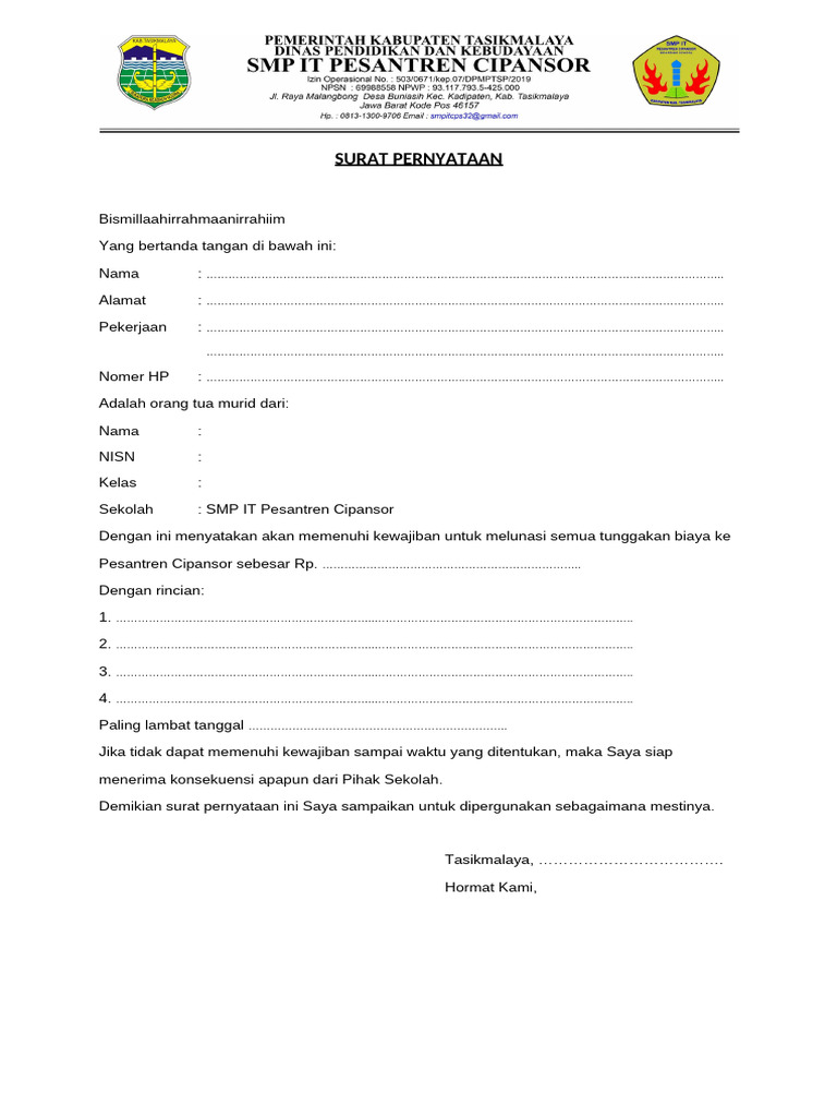 Surat Pernyataan Pembayaran SPP 2 | PDF