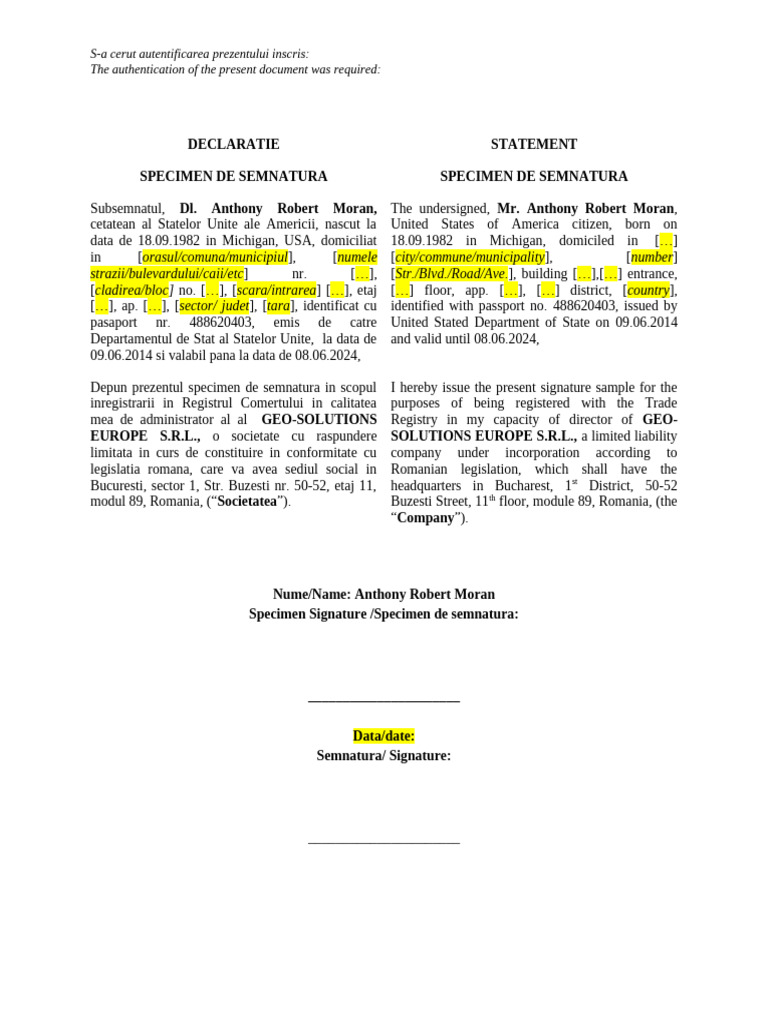 Signature Specimen Director Anthony Robert Moran 26.02.2016 | PDF