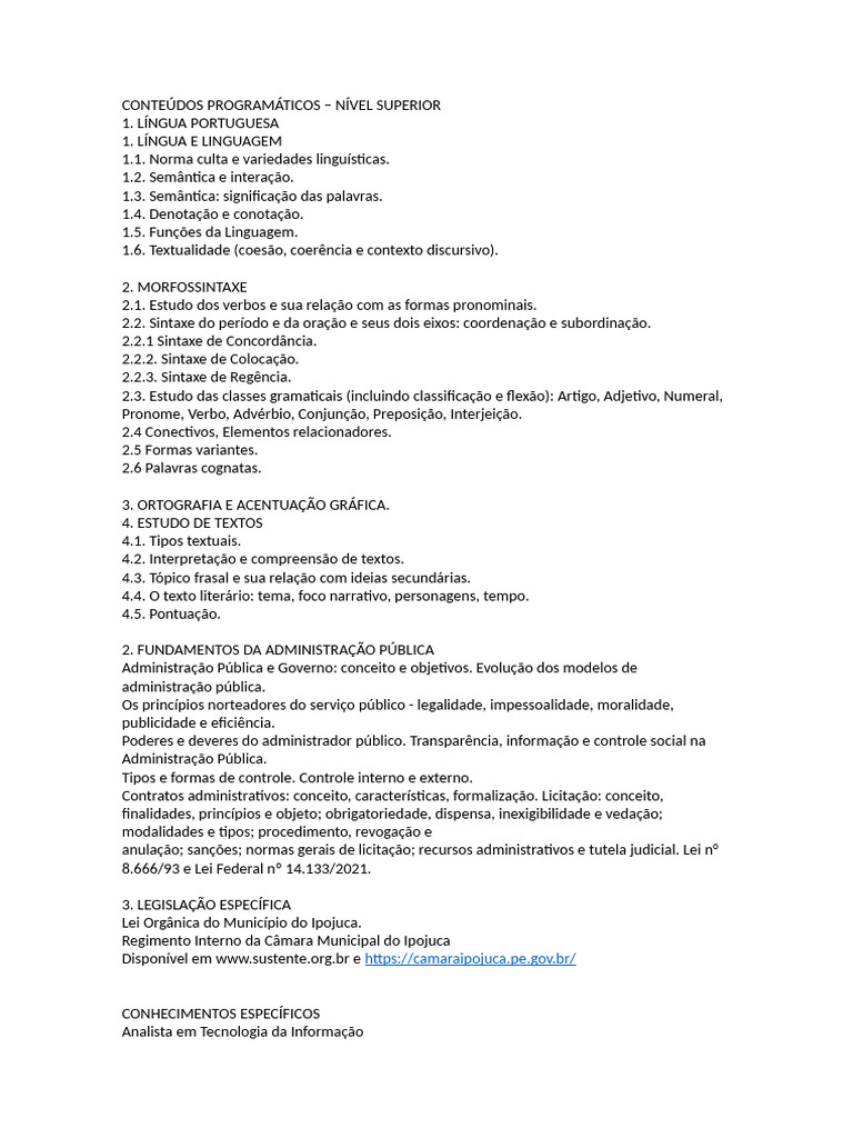 Conteúdos Programáticos | PDF