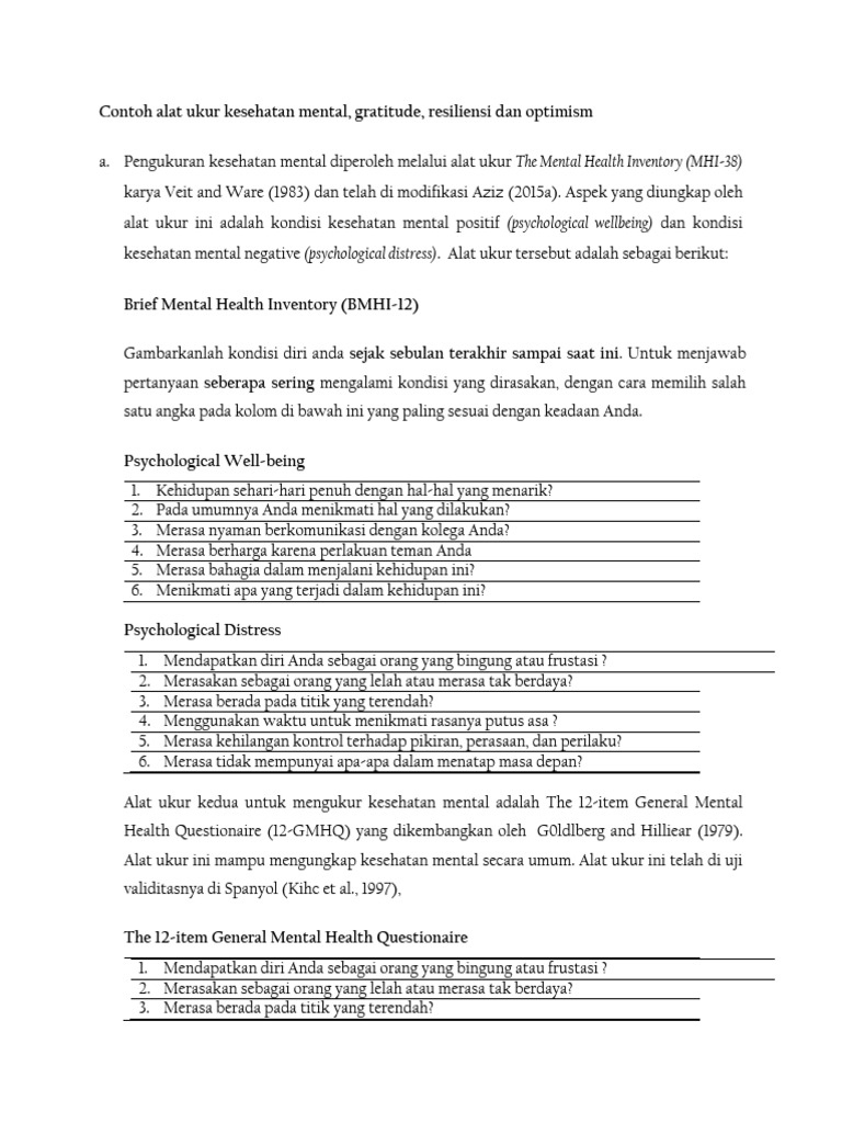 Contoh Alat Ukur Kesehatan Mental | PDF