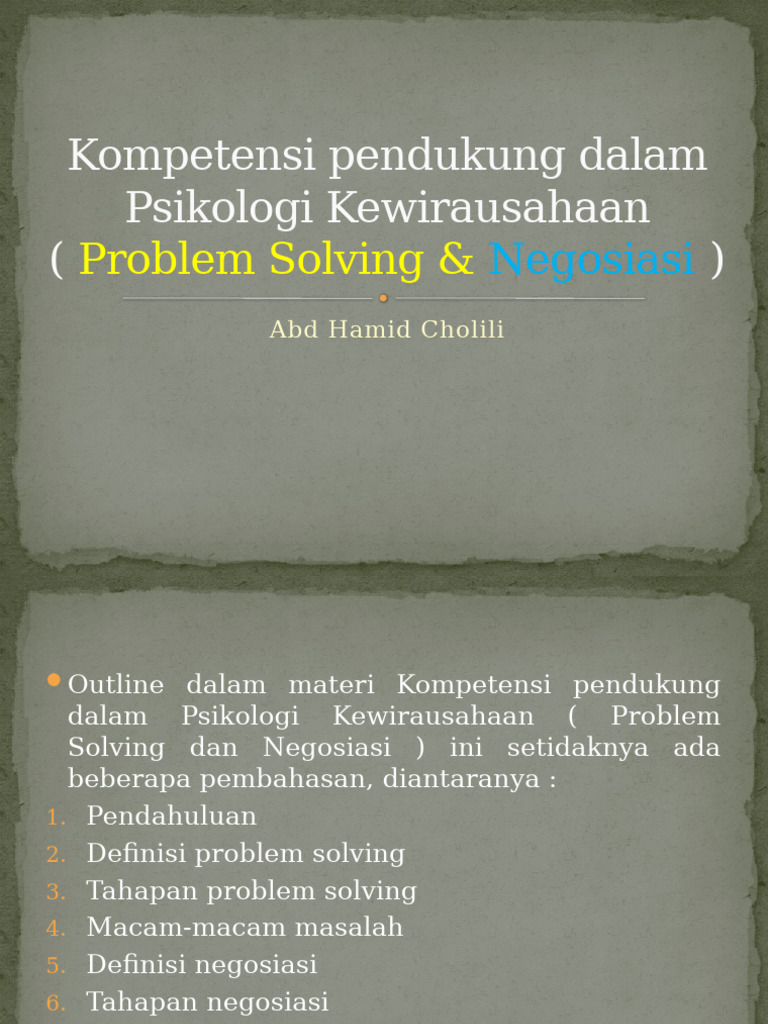 10.-Kompetensi Pendukung Dalam Psikologi Kewirausahaan (Problem Solving Dan Negosiasi | PDF