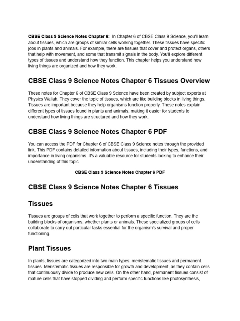Tissues (Revision) | PDF