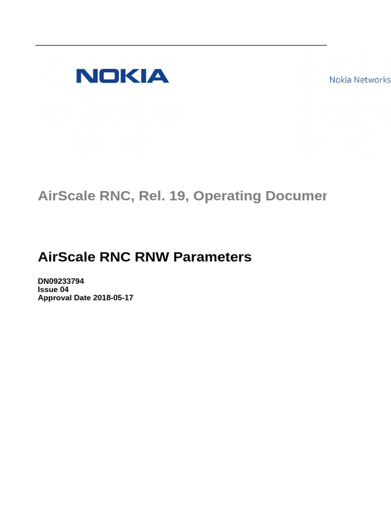 Airscale - RNC - RNW - Parameters - Asrnc - 19 (Version 1) | PDF