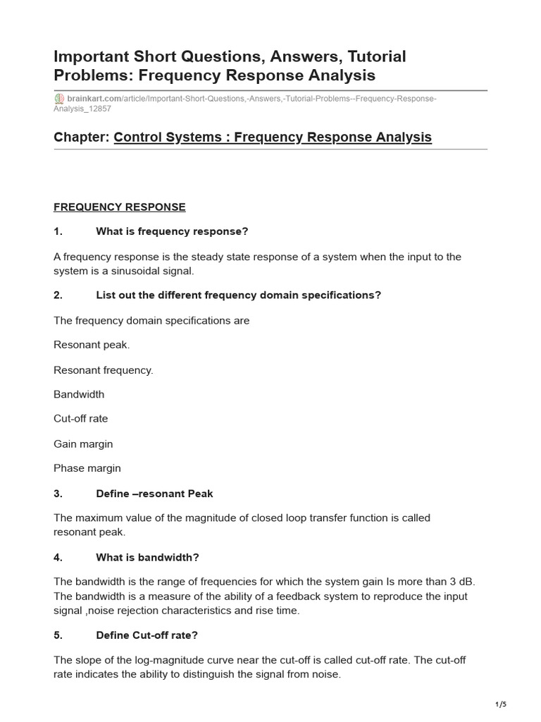 Important Short Questions Answers Tutorial Problems Frequency Response Analysis | PDF ...