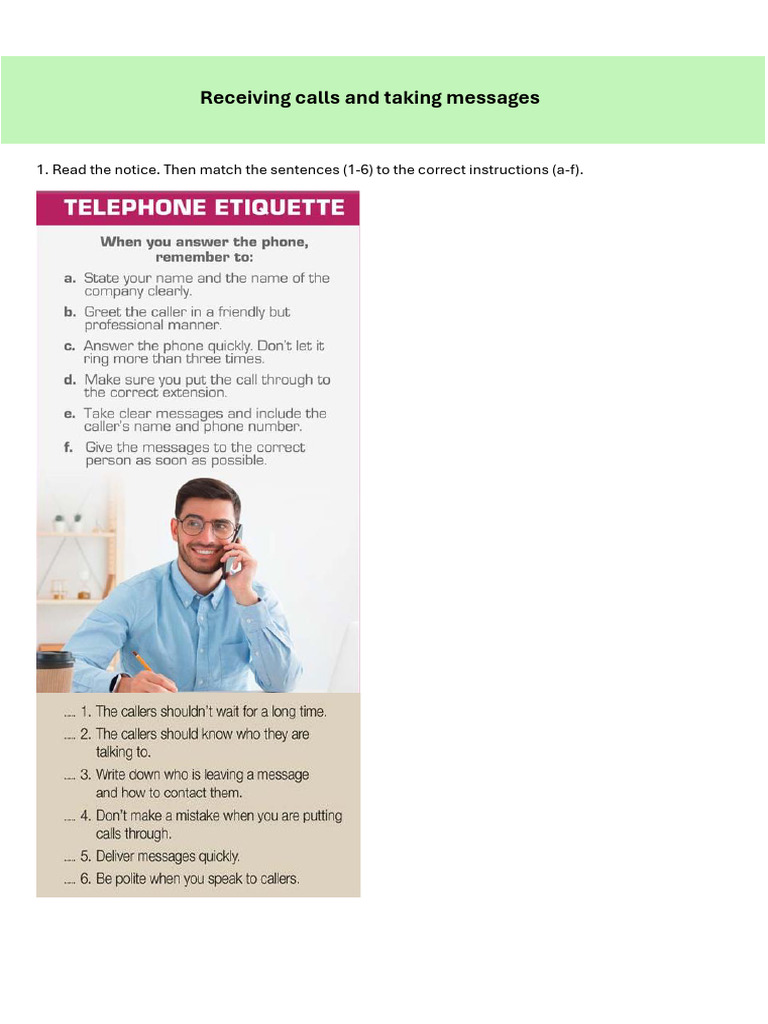 Receiving Calls and Taking Messages | PDF