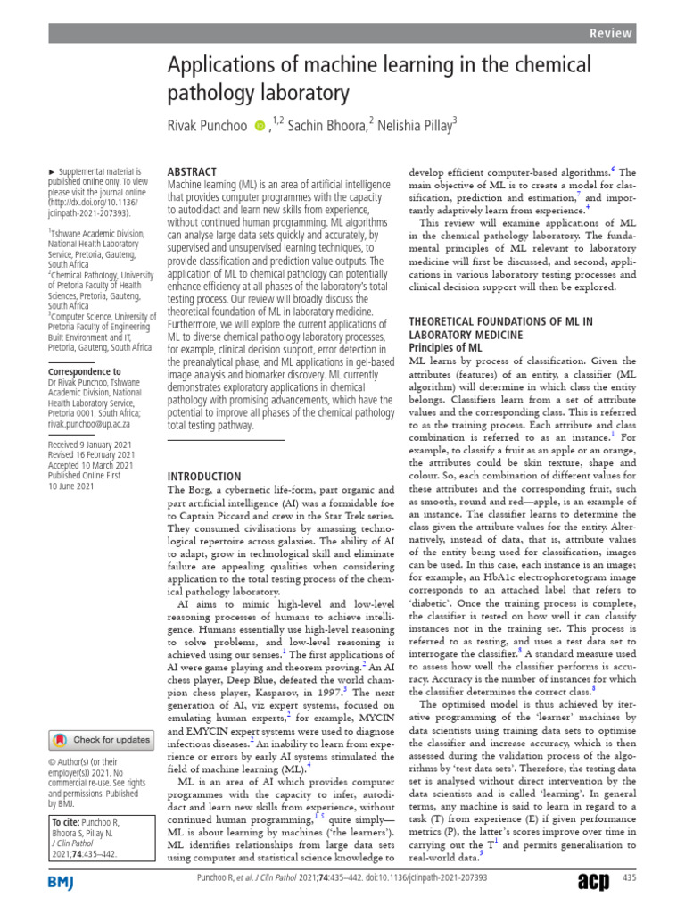 Applications of Machine Learning in The Chemical Pathology Laboratory ...