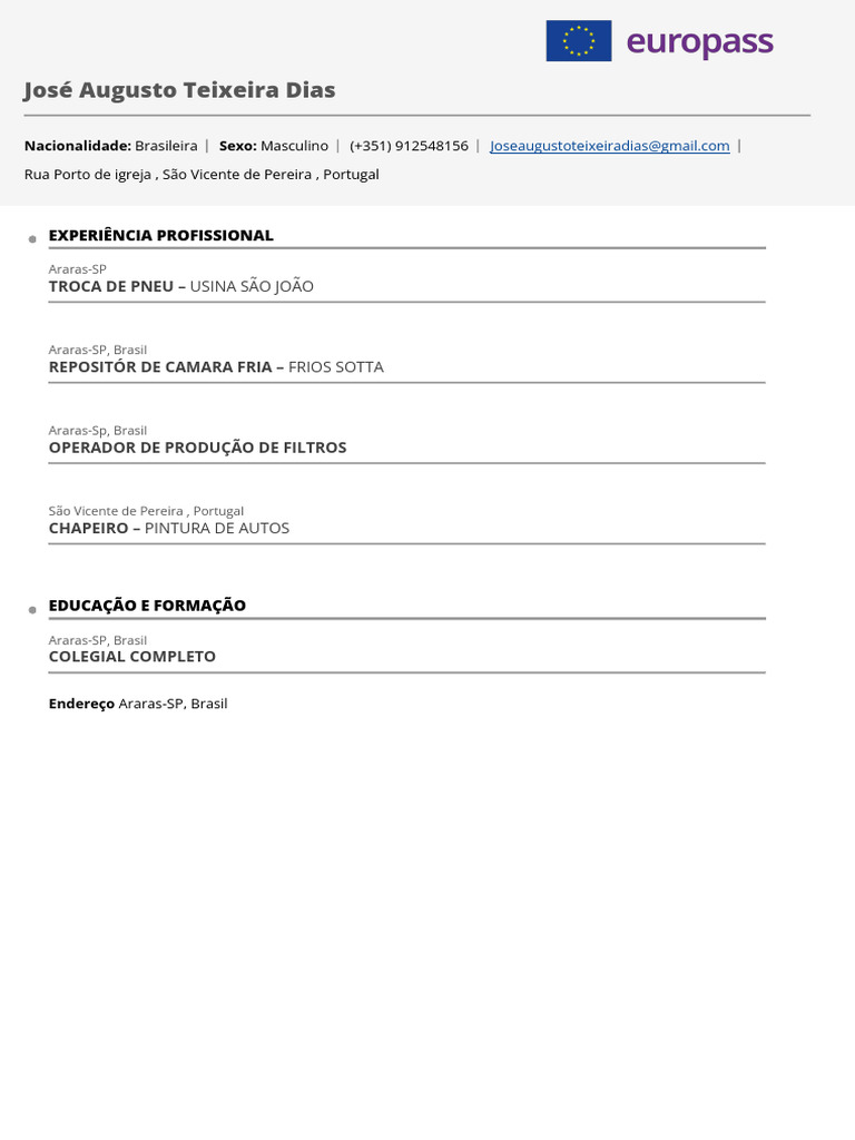 CV - José Augusto Teixeira Dias 41 | PDF
