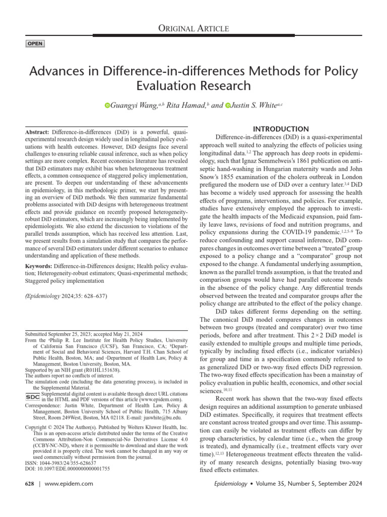 Advances in Difference in Differences Methods For.6 | PDF