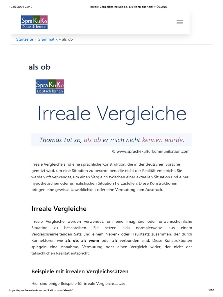 Irreale Vergleiche Mit Als Ob, Als Wenn Oder Als! + ÜBUNG | PDF
