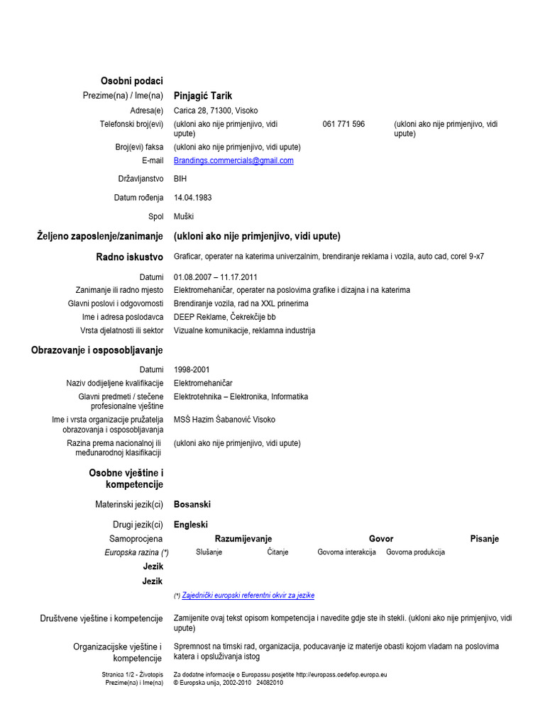 Prijava Za Posao | PDF