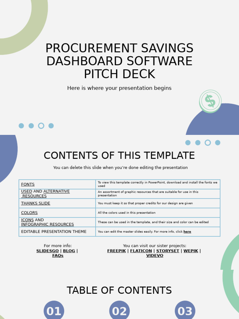 Procurement Savings Dashboard Software Pitch Deck by Slidesgo | PDF