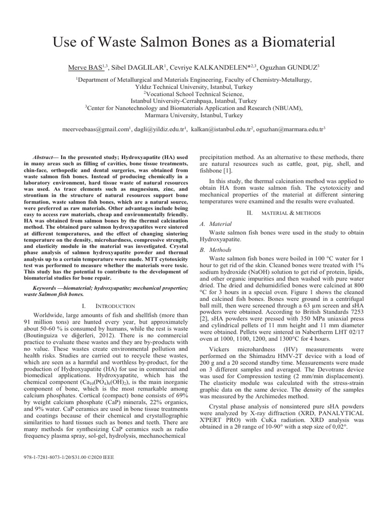 Use of Waste Salmon Bones As A Biomaterial1 | PDF