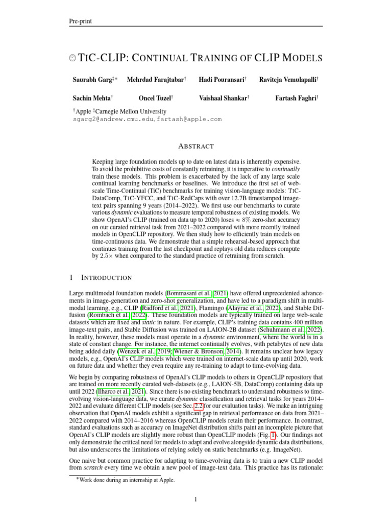 Tic-Clip - Continual Training of Clip Models | PDF