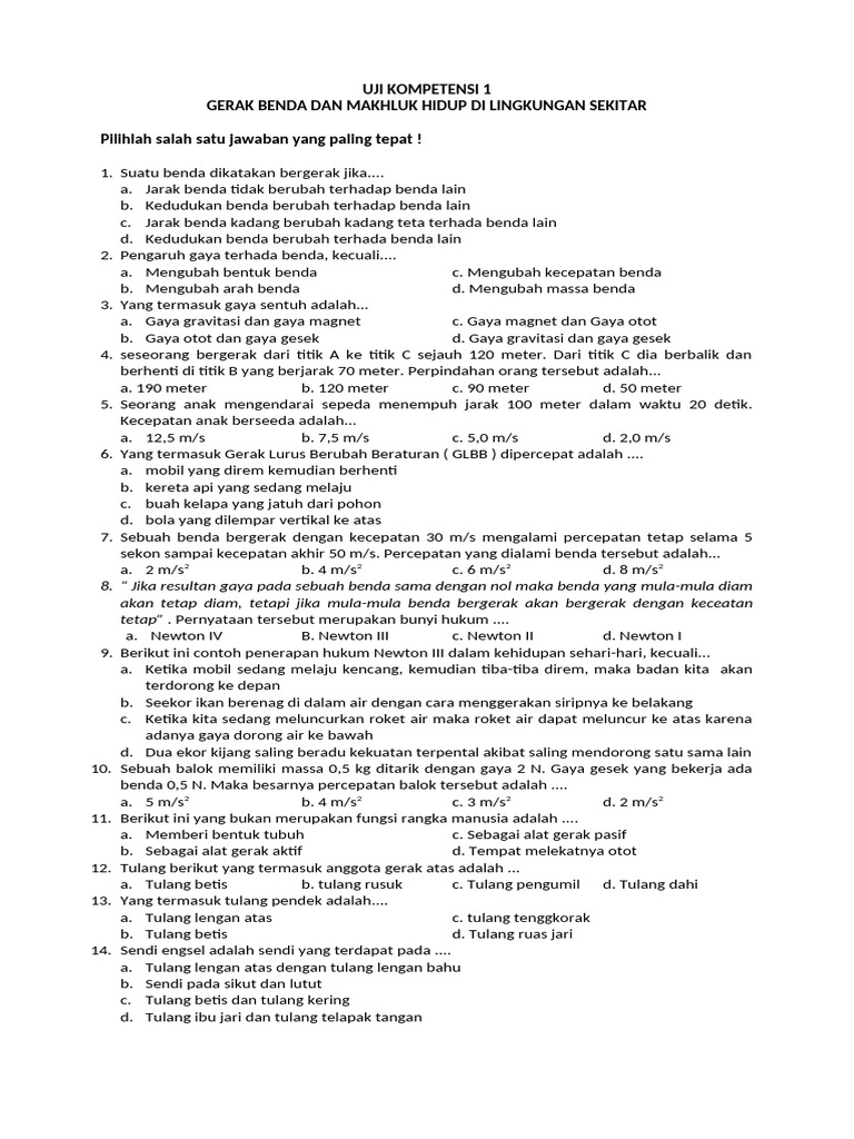 Soal Ujikom 1 - Gerak | PDF