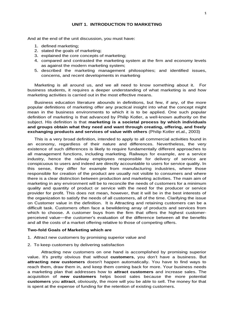 Introduction To Marketing | PDF
