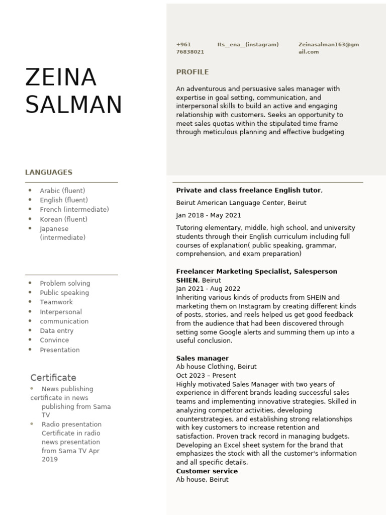 Zeina Salman CV | PDF