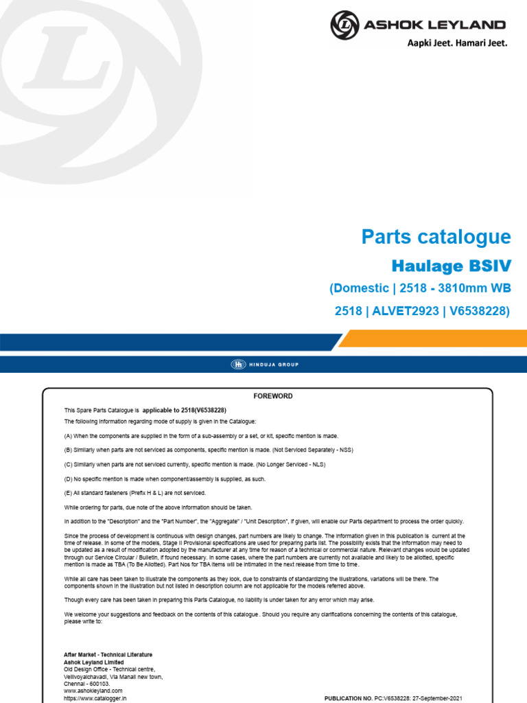 Ashok Leyland 2518 Chassis Catalogue Bsiv | PDF