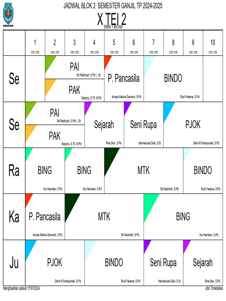 Jadwal Minggu 2 Ganjil TP 2024-2025 - Rev 01 | PDF