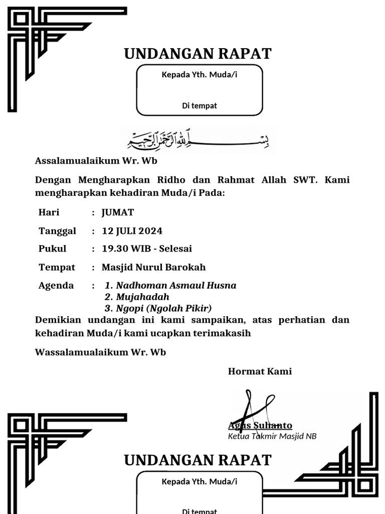 Undangan Pemuda Masjid Nurul Barokah | PDF