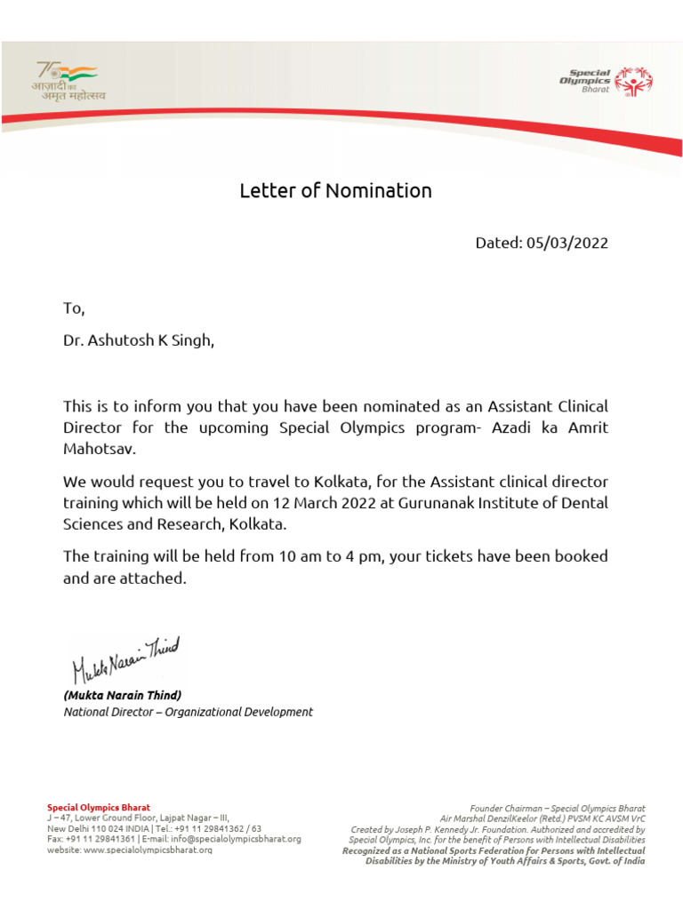 Dr. Ashutosh K Singh Nomination Letter. | PDF