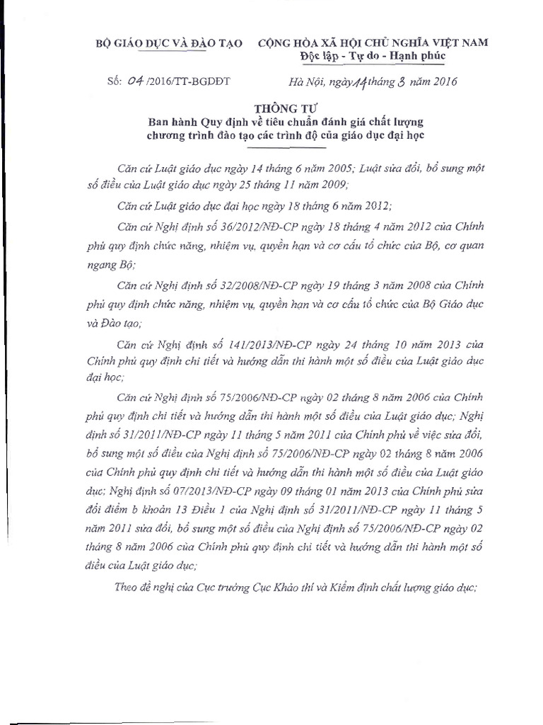 3 - TT 04.2016 Bo Tieu Chuan KDCL CTDT | PDF