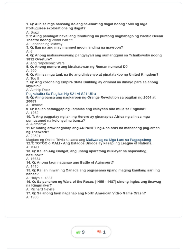 AP Reviewer 50 Quiz Bee Questions For Araling Panlipunan Compress | PDF