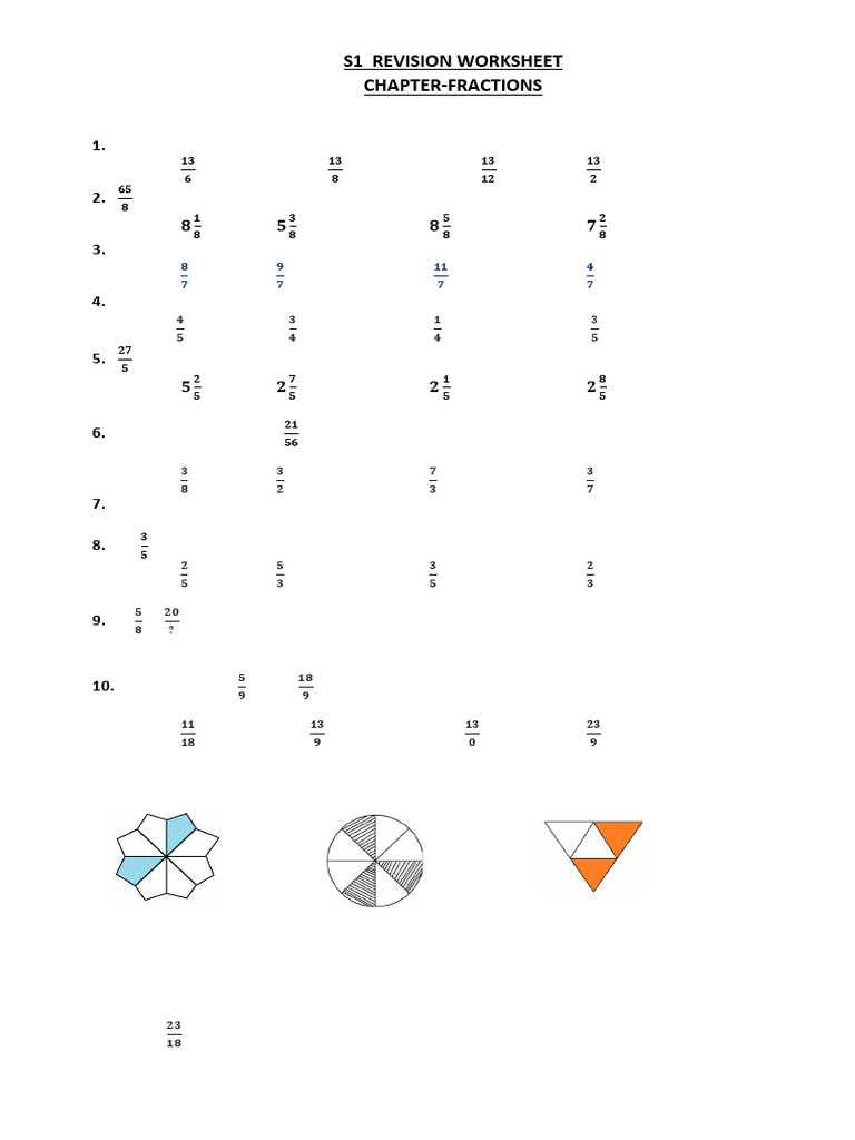 S1 - FRACTIONS - Revision Worksheet (24-25) | PDF | Mathematical ...
