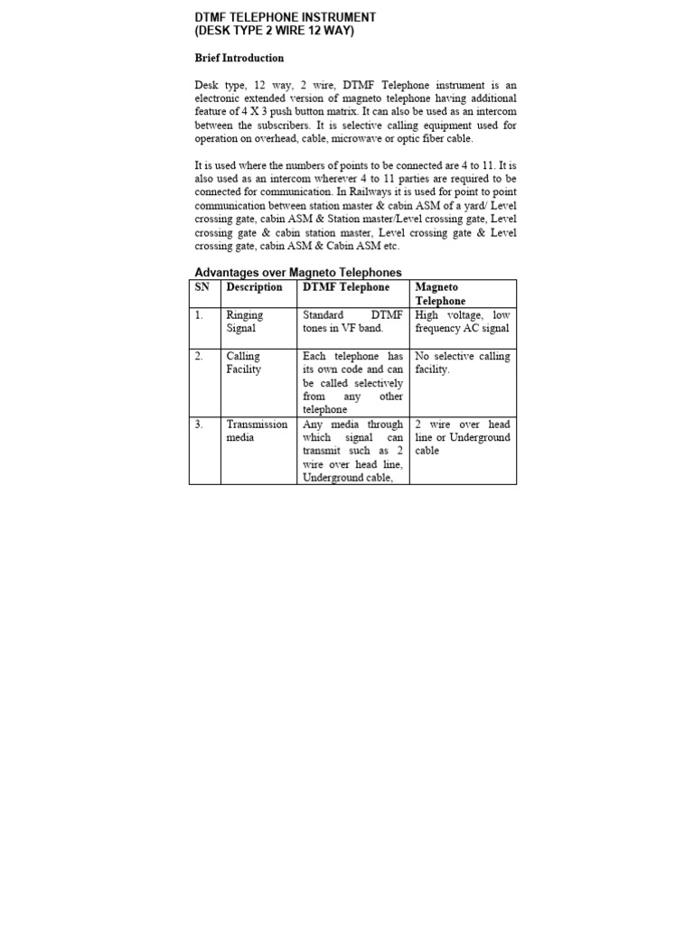 Pamphlet On DTMF Telephone | PDF | Telephone | Electrical Network