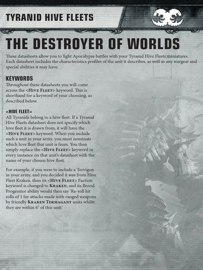 Warhammer 40k - Expansion Book - Apocalypse - Datasheet - Tyranid Hive ...