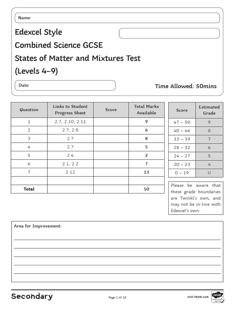 States of Matter and Mixtures Test | PDF