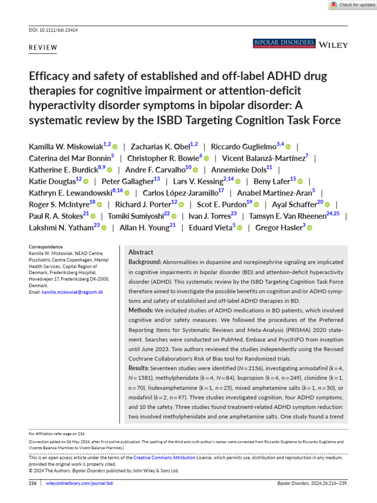 Bipolar Disorders - 2024 - Miskowiak - Efficacy and Safety of ...
