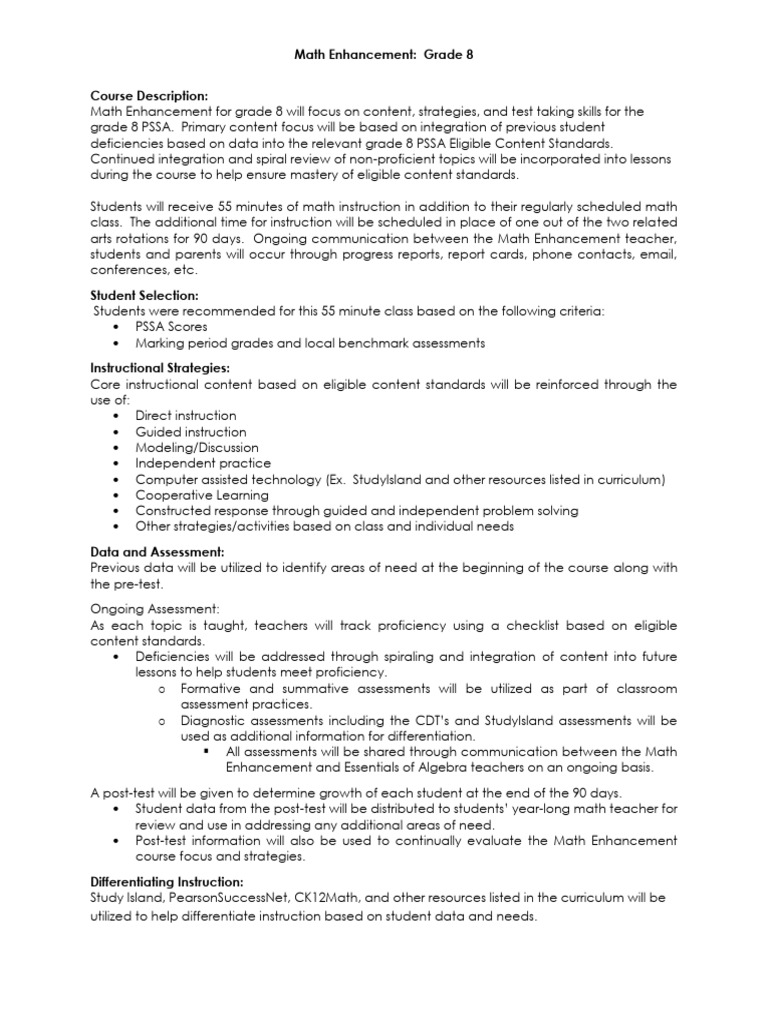 Grade 8 Math Enhancement Curriculum | PDF | Equations | Exponentiation