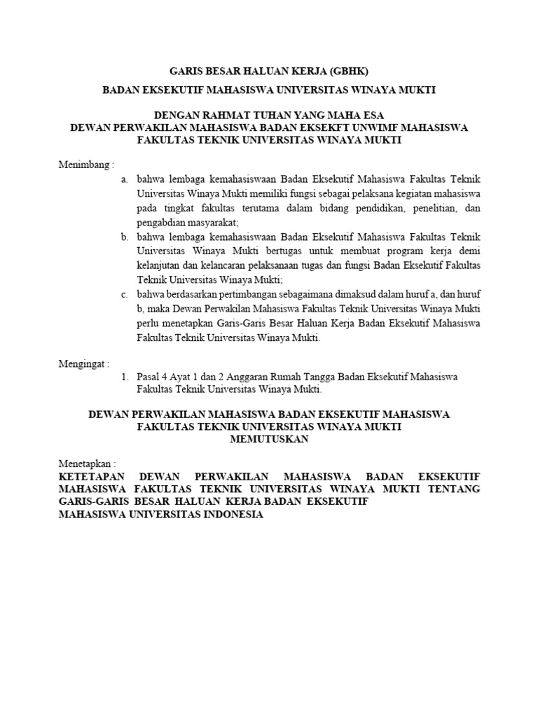 9 Garis Besar Haluan Kerja (GBHK) | PDF