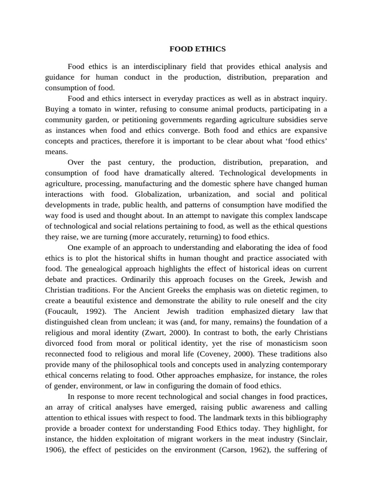 Food Ethics | PDF | Liberal Arts Education