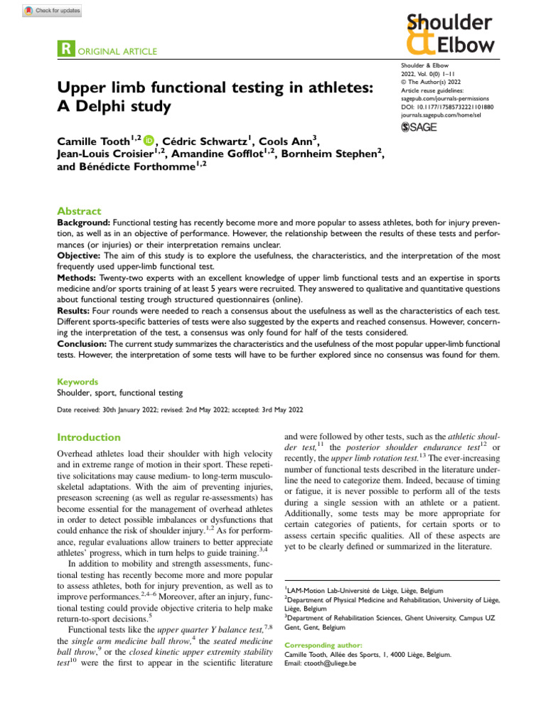 Upper Limb Functional Testing in Athletes A Delphi Study | PDF