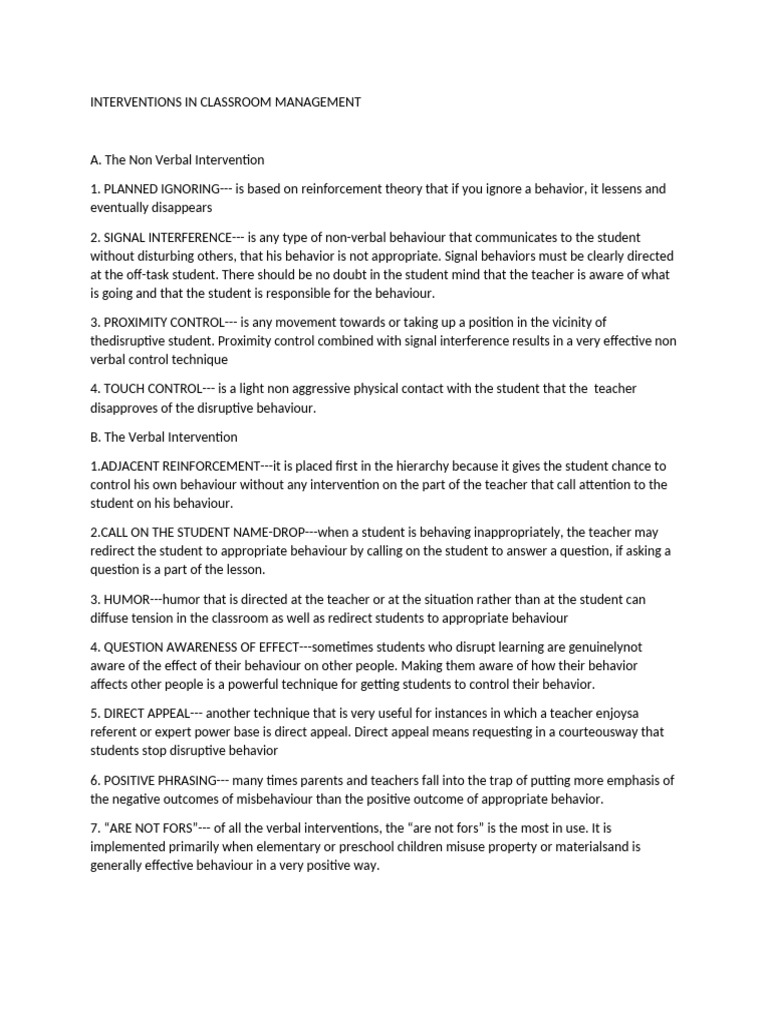 Interventions in Classroom Management | PDF | Classroom Management ...