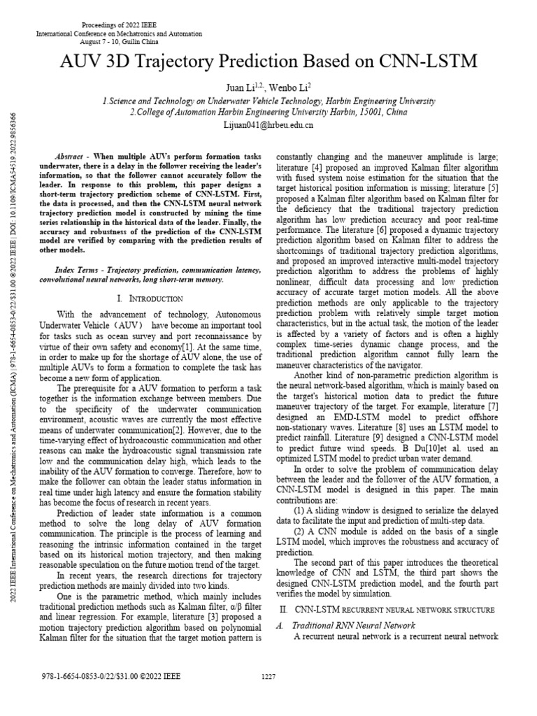 AUV 3D Trajectory Prediction Based On CNN-LSTM | PDF